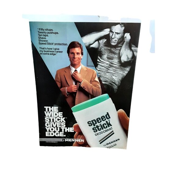 Wall Decor | 1985 Mennen Speed Stick Man Sit Ups Sweating Original ...